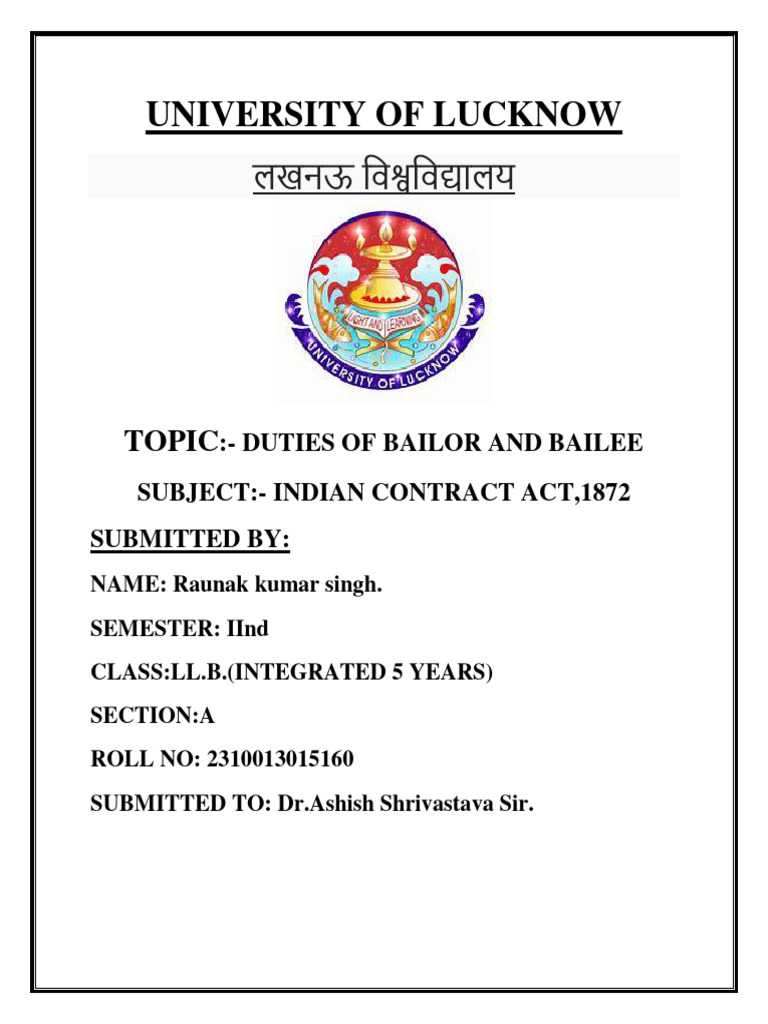 Duties of Bailor and Bailee in India | PDF | Legal Liability | Legal ...