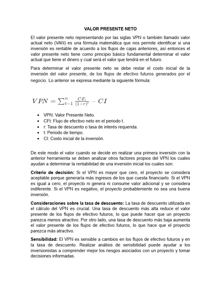 Valor Presente Neto | PDF | Valor presente neto | Economias