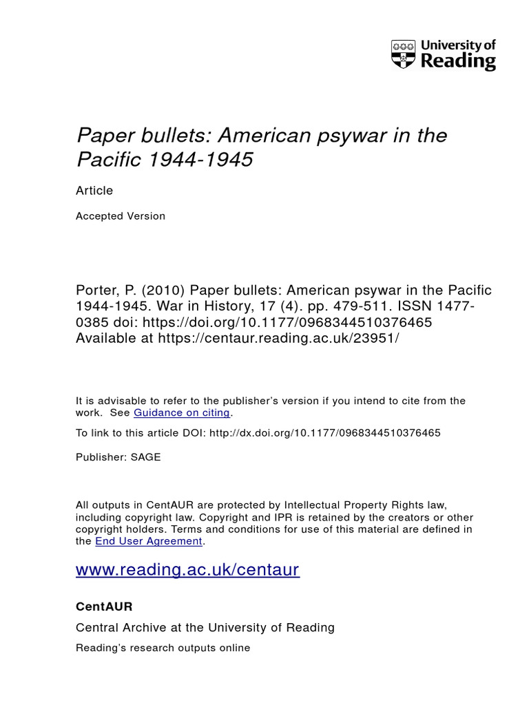 纸子弹 1944-1945 年太平洋战争中的美国心理战Patrick Porter 'Paper Bullets' Final Version ...