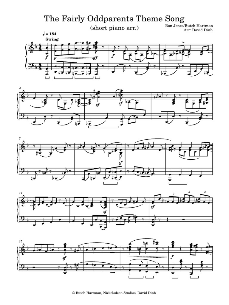 The Fairly Oddparents Theme Song Short Piano Arr. | Download Free PDF ...