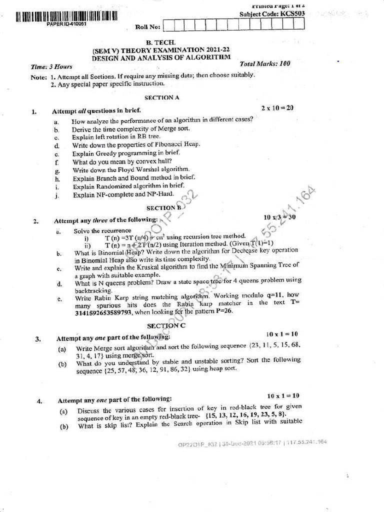 Design & Analysis of Algorithm KCS 503 | PDF