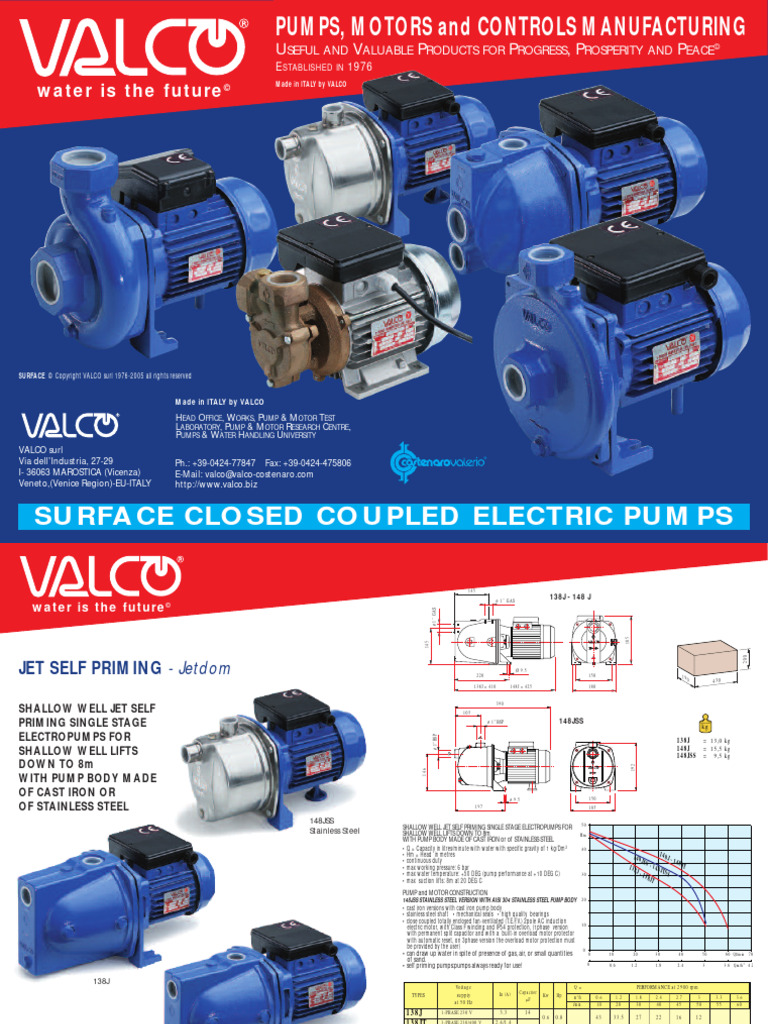 Valco Pumps Surface Centrifugal Electric Close-Coupled1 | PDF | Pump ...