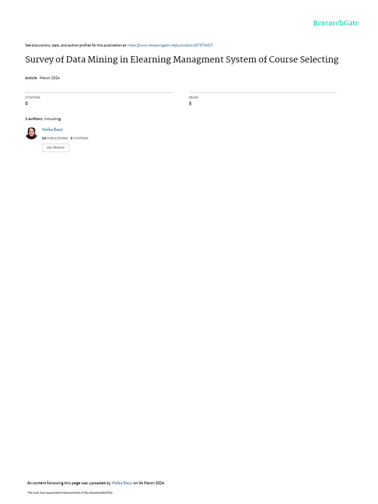 Data Mining for Course Selection in E-learning | PDF | Cluster Analysis | Machine Learning