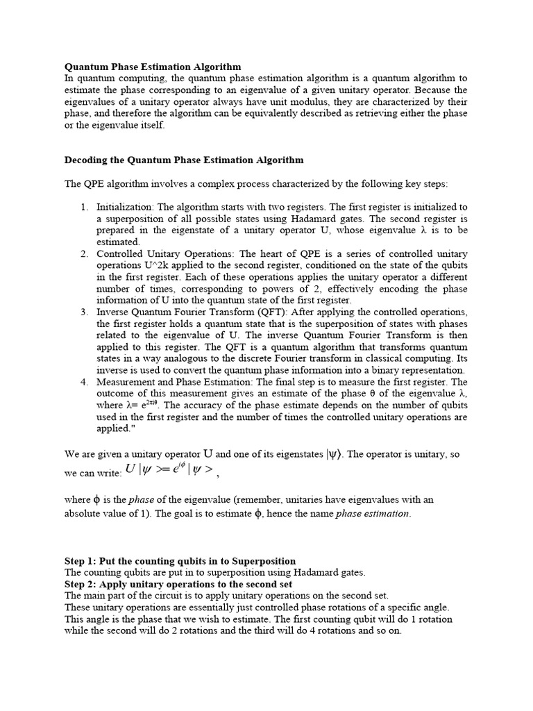 Quantum Phase Estimation Algorithm Notes Pdf Mathematical Physics Physics