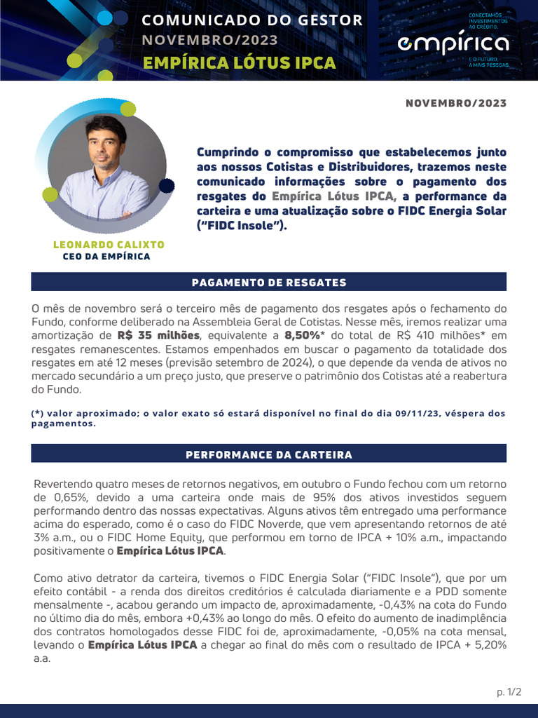 Update Empírica Lótus IPCA Nov23 | PDF