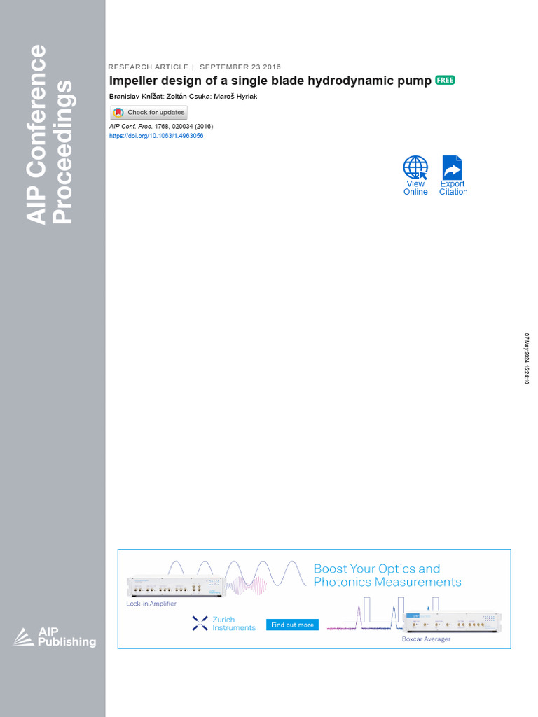 Impeller Design of a Single Blade Hydrodynamic Pump | PDF | Pump | Computational Fluid Dynamics
