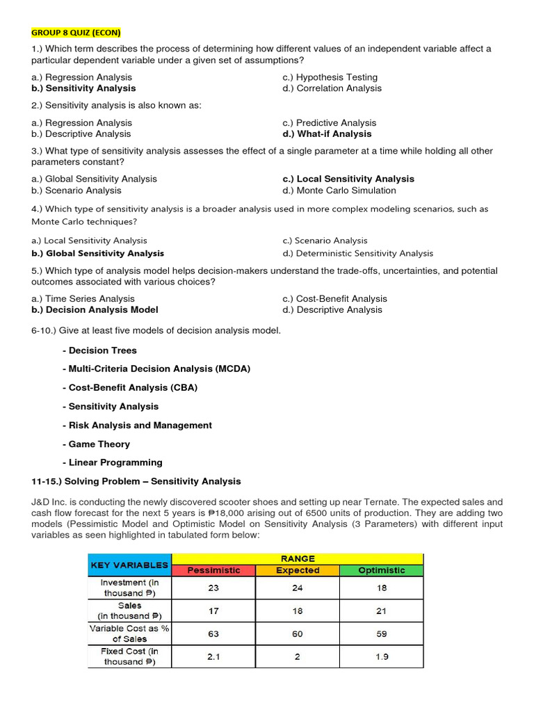 Group 8 Quiz | PDF | Sensitivity Analysis | Net Present Value