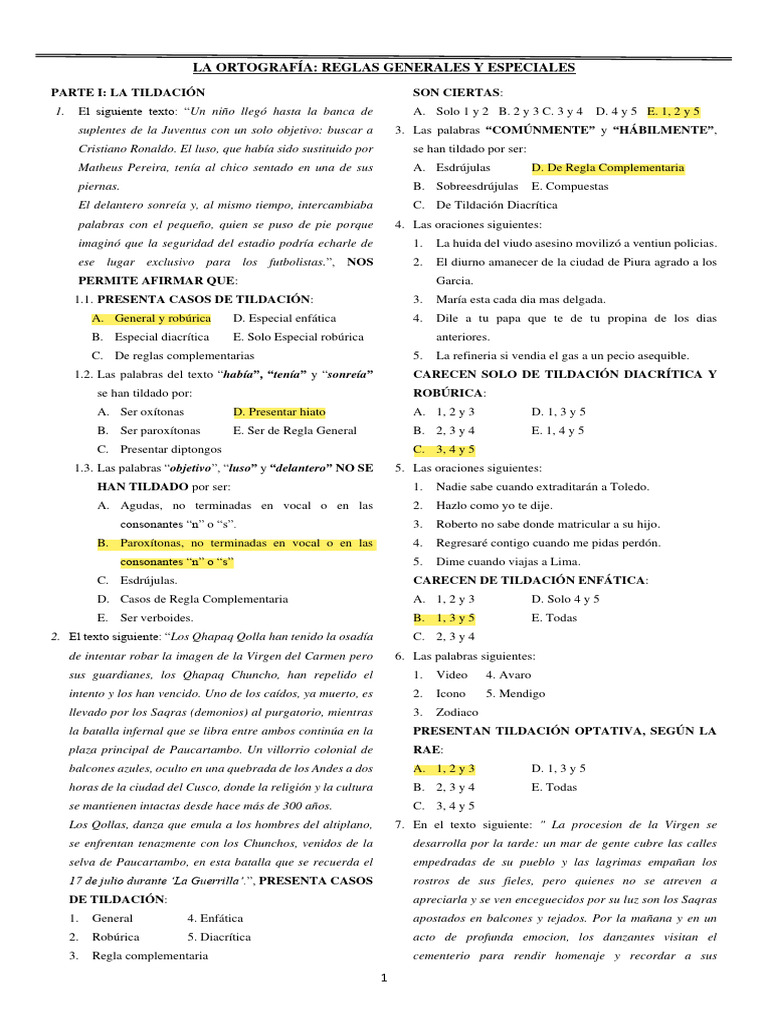 S.1. PRÁCTICA DE ORTOGRAFIA Acentuación y Puntuación | PDF | Puntuación
