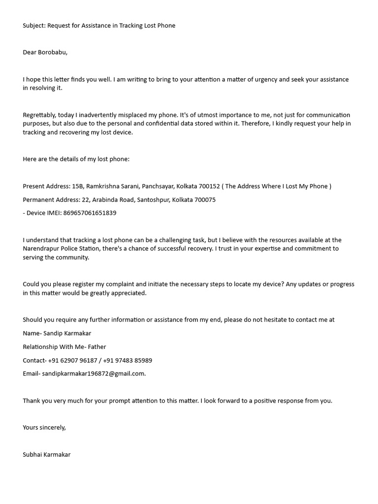 Letter For My Lost Phone | PDF