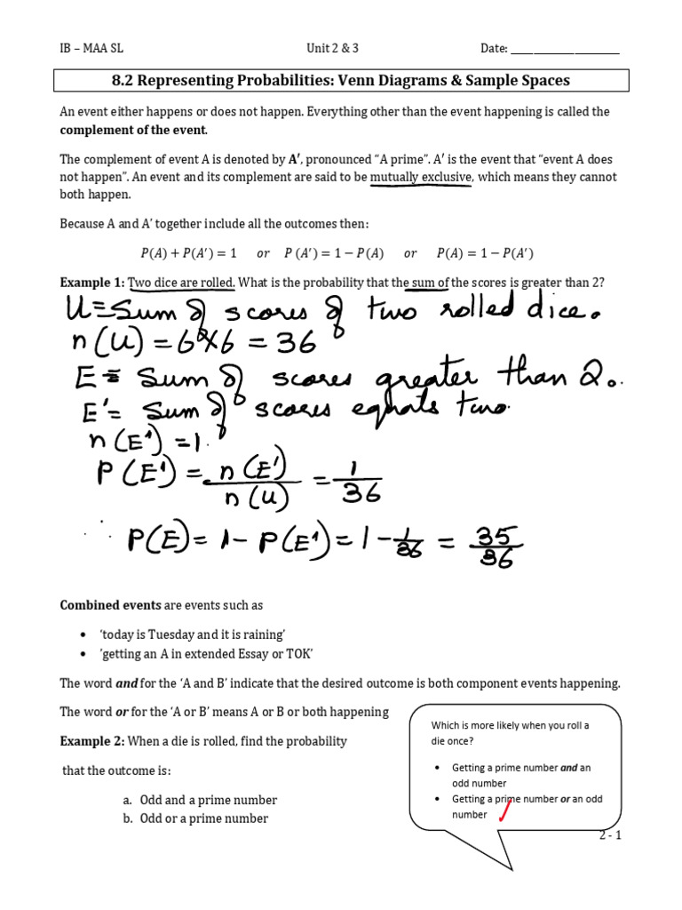 8.2 TCHR NOTES Venn Diagrams and Sample Spaces | PDF | Probability ...