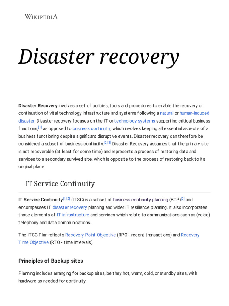 Disaster Recovery - Wikipedia | PDF | Disaster Recovery | Computing