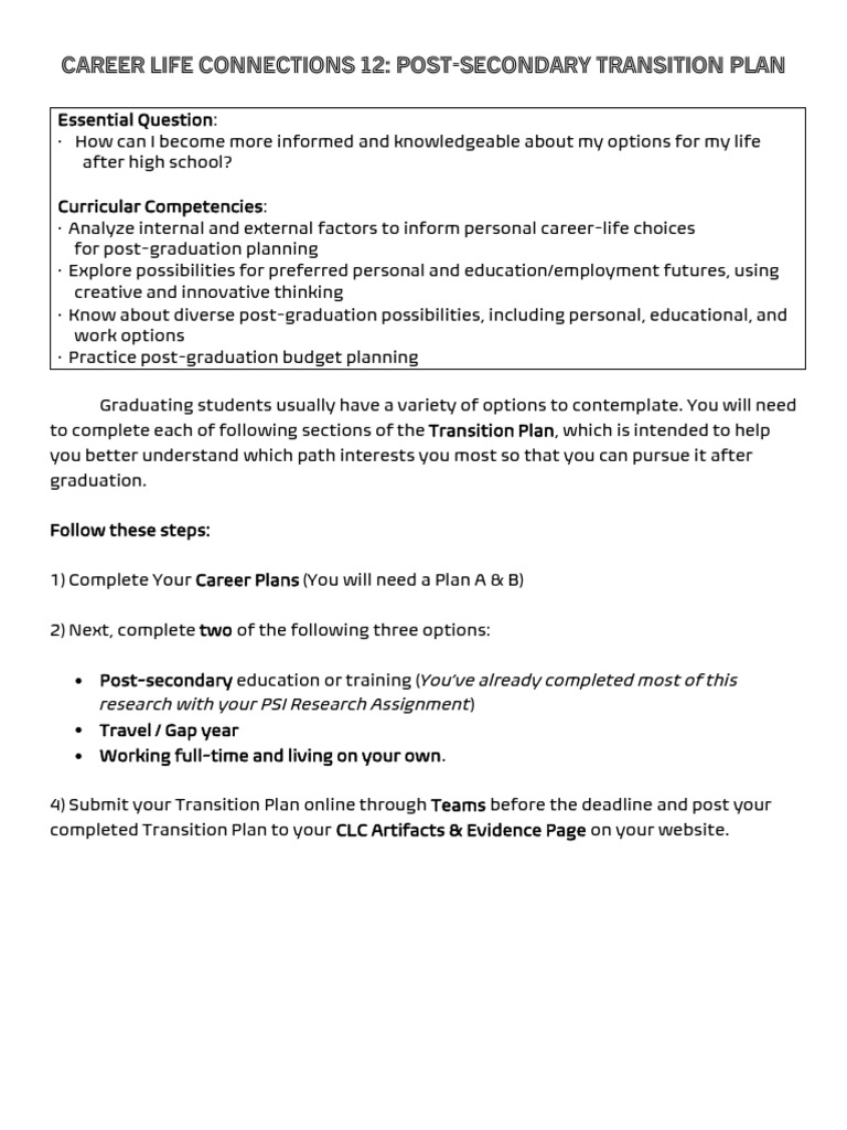 clc 12 - transition plan - updated for 2023 - | PDF | Academic Degree ...