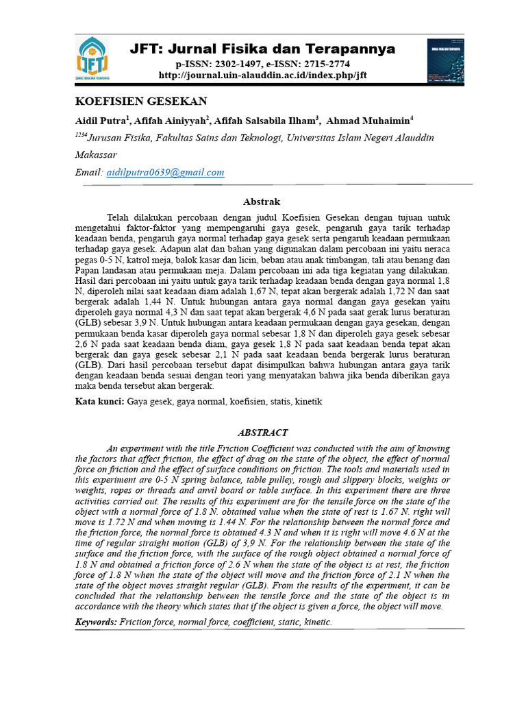 Aidil - JURNAL PERC2 KOEF GESEK | PDF