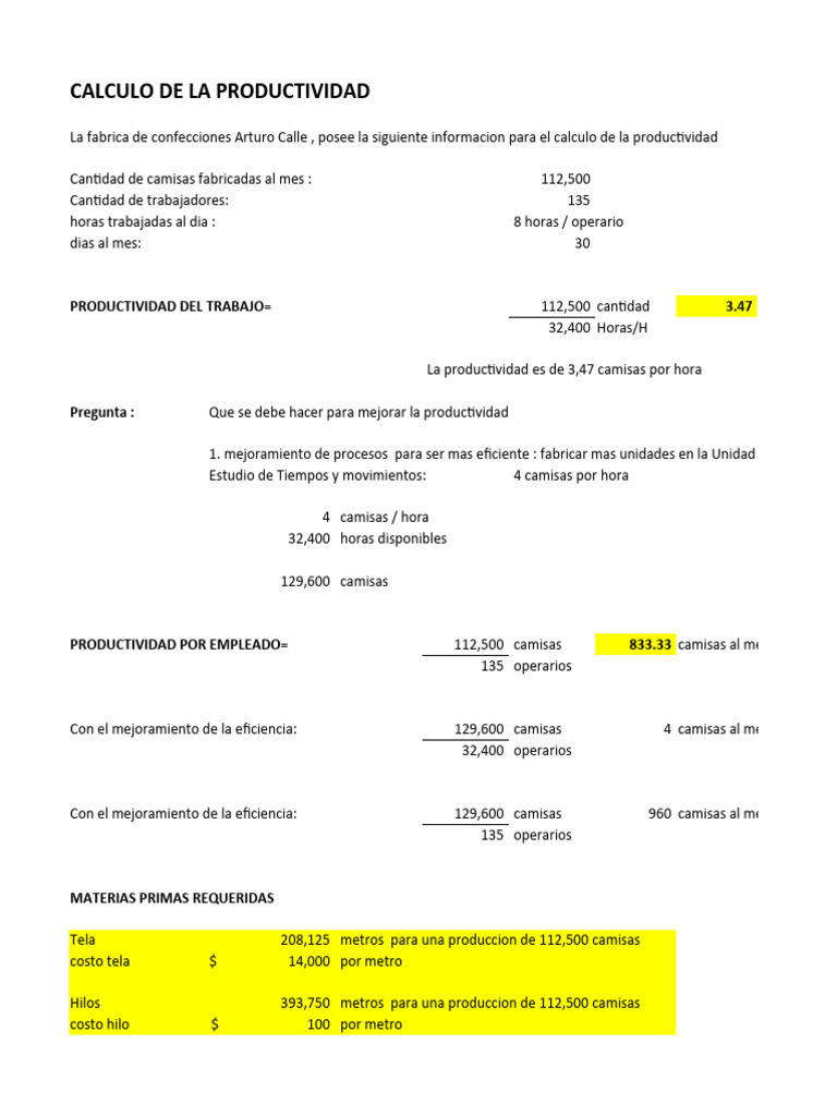 Calculo De La Productividad Pdf Economias Ciencias Económicas