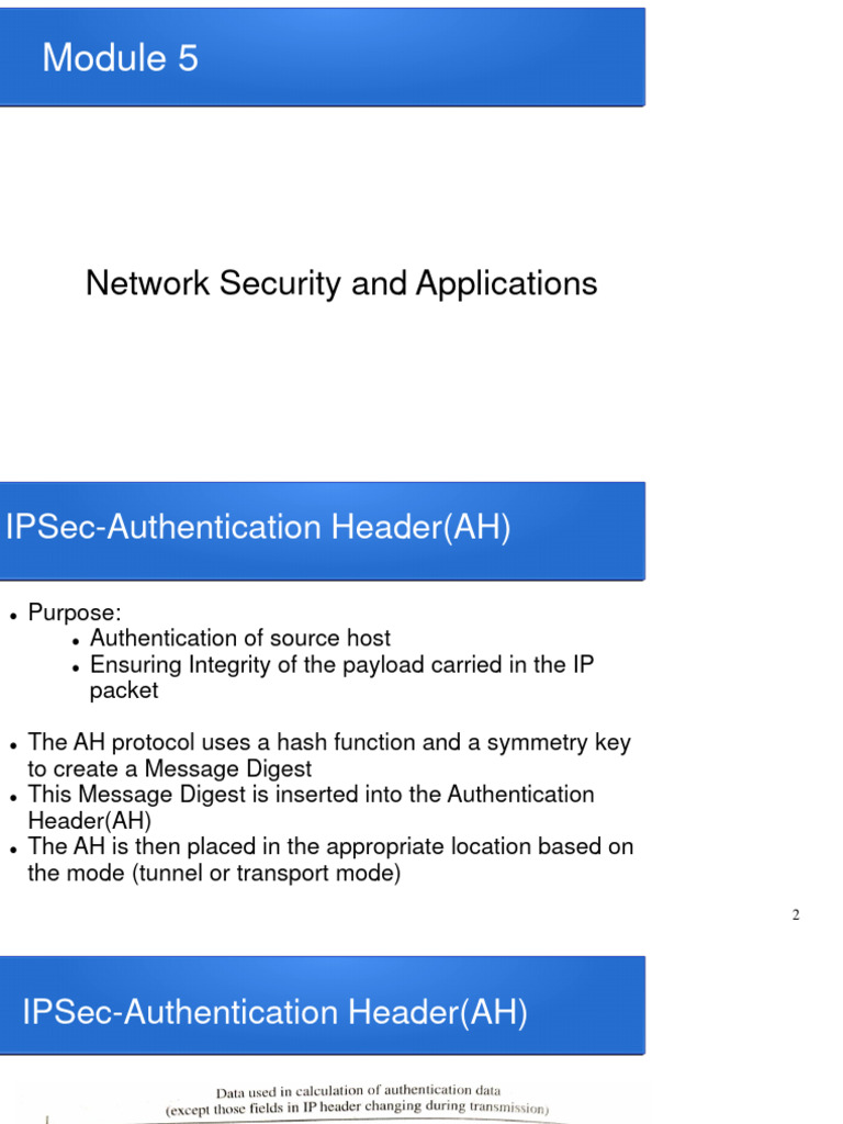 Lec 16 Network Security Ipsecurity AH ESP | PDF | Internet Protocols | Transmission Control Protocol