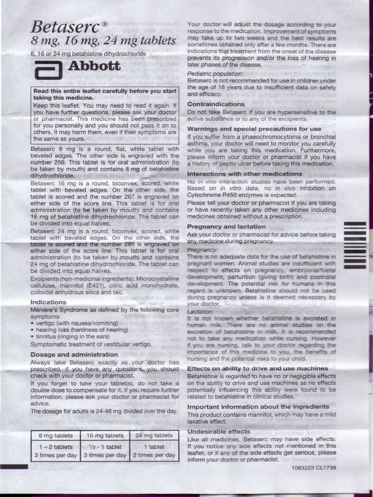 Betaserc: Uses, Dosage, and Indications | PDF | Pharmacology | Medical ...