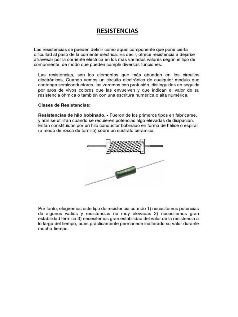 Tipos De Resistencias Electrónicas Pdf Resistor Resistencia