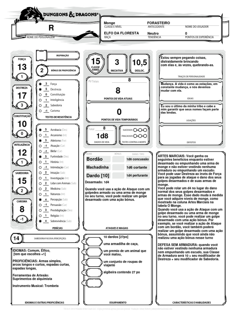 D&D 5e Ficha Ref Monge | PDF