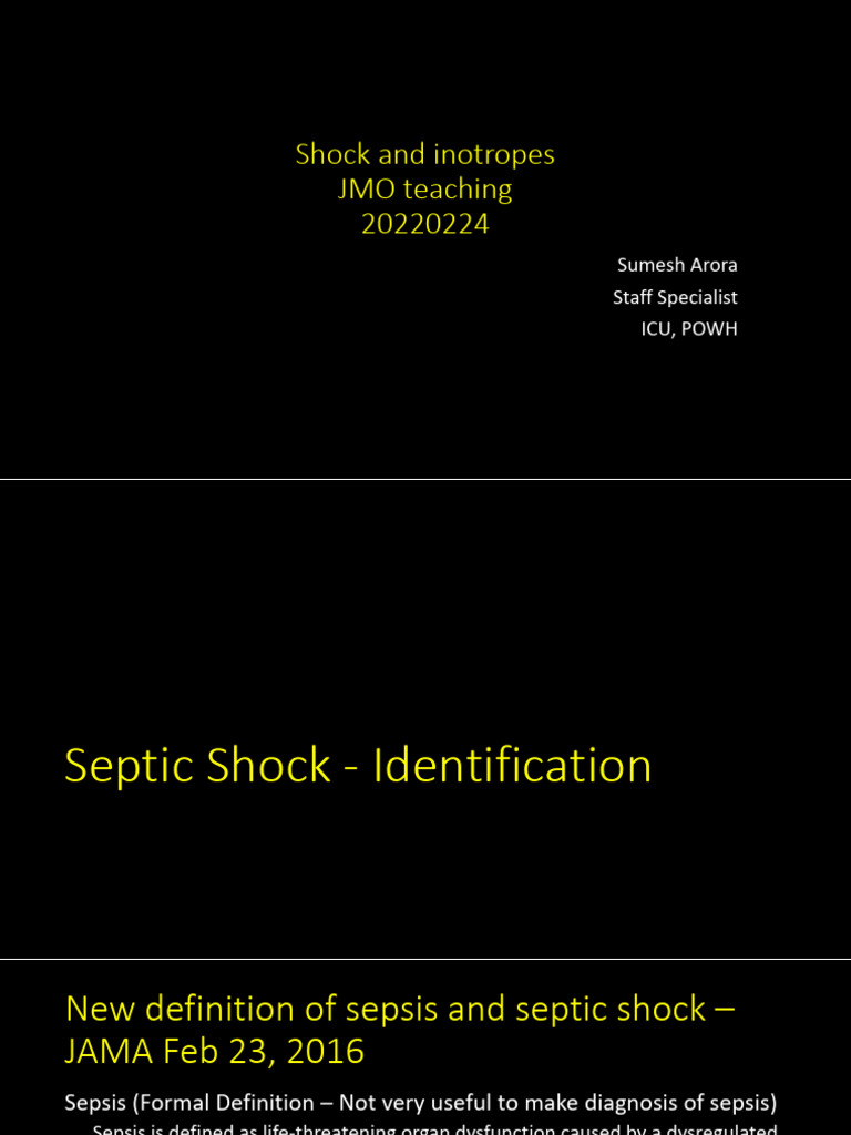 Shock and Inotropes With DR Sumesh Arora | PDF | Sepsis | Shock ...