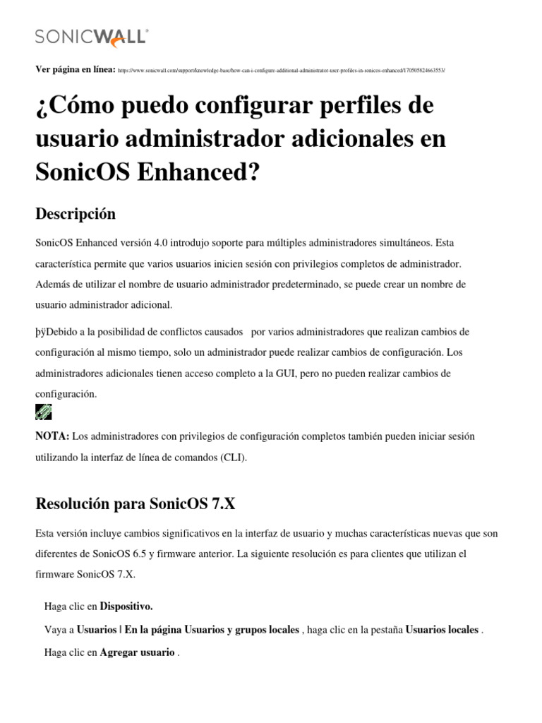 How Can I Configure Additional Administrator User Profiles in SonicOS Enhanced | PDF | Ventana ...