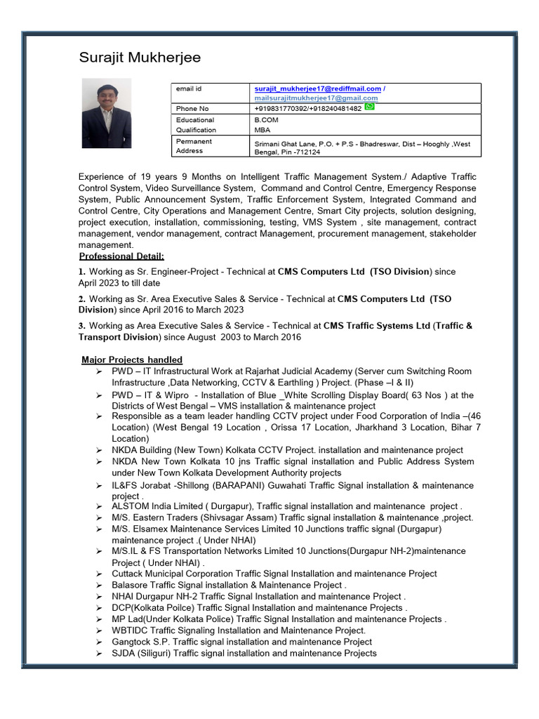 Surajit Mukherjee - Resume - Jan - 2024 | PDF | Surveillance | Closed Circuit Television