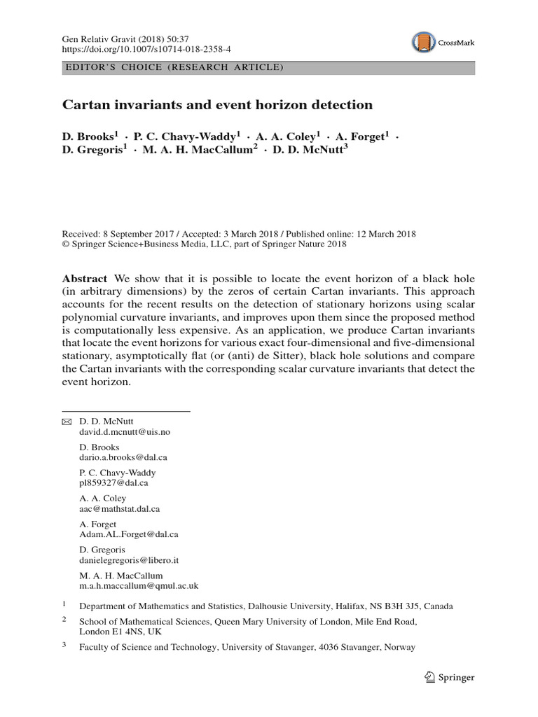 Cartan Invariants and Event Horizon Detection (2018) | PDF | Tensor ...