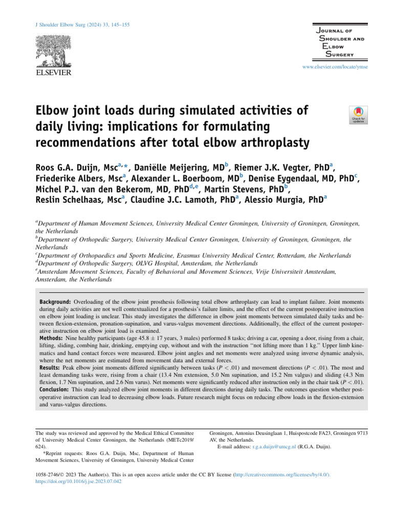 Elbow Joint Loads During Simulated Activities of D | PDF | Surgery ...