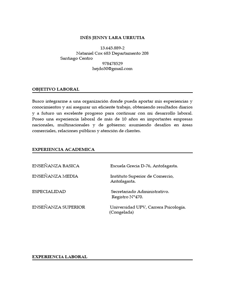 CV de Inés Jenny Lara Urrutia | PDF | Negocios