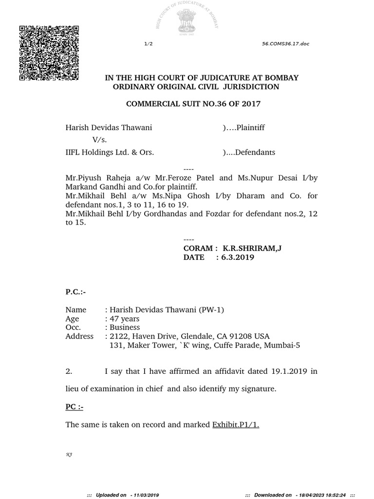 Bombay High Court Commercial Suit 2017 | PDF
