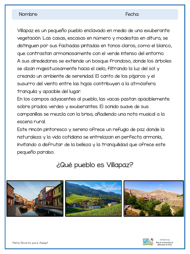 Comprension Textos Descriptivos Paisajes | PDF | Hogar y jardín | Poesía