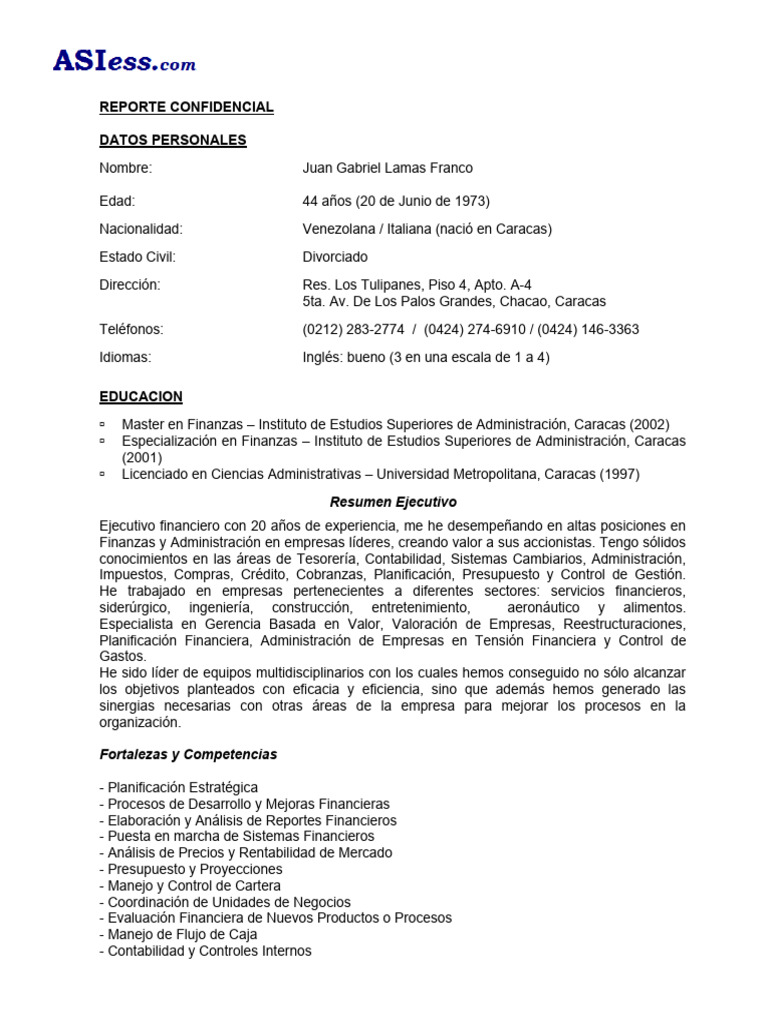 Perfil Profesional de Juan Gabriel Lamas | PDF | Business | Presupuesto