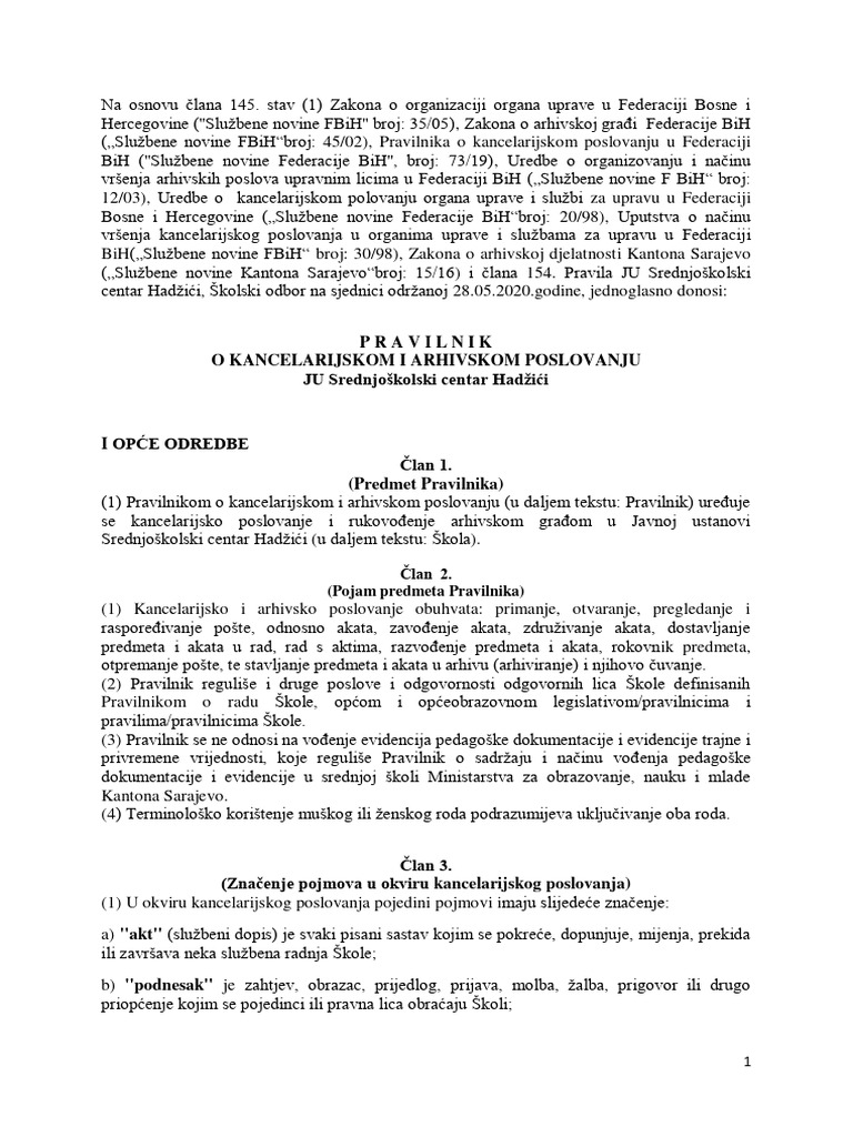 Pravilnik o Kancelarijskom Poslovanju | PDF