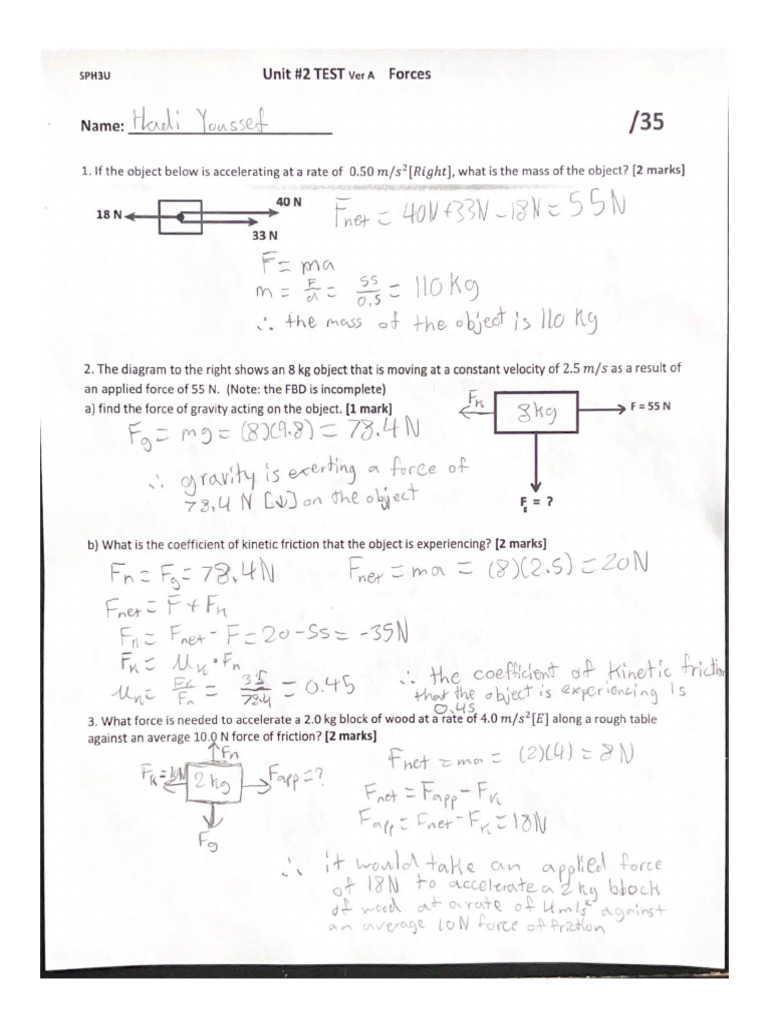 Unit #2 TEST Ver A Forces | PDF