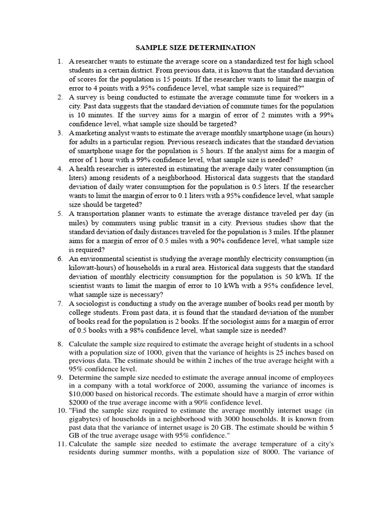 Sample Size Determination Pdf Sample Size Determination Sampling