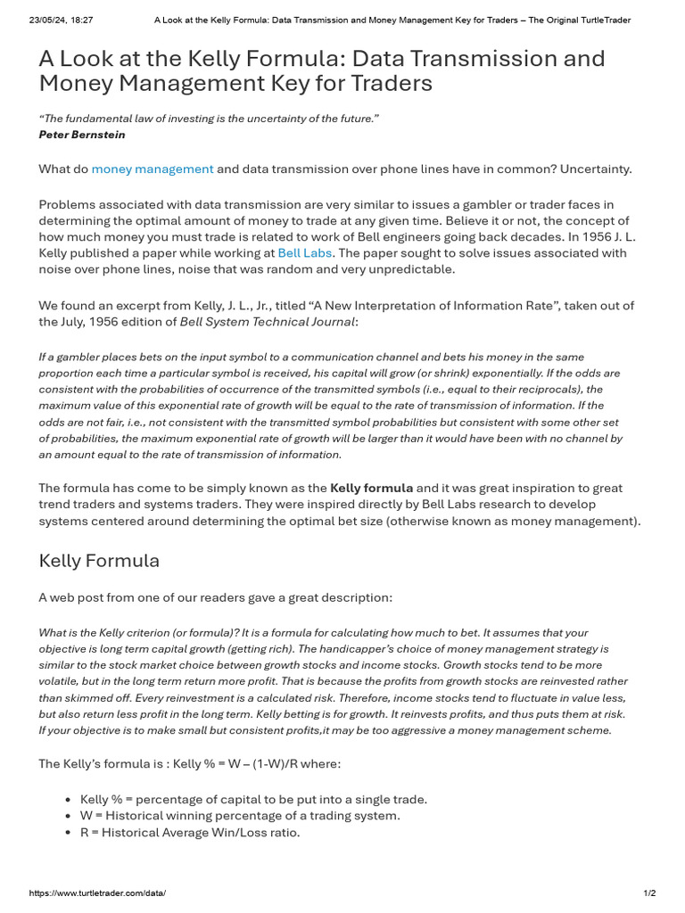 Kelly Formula for Traders | PDF | Economies | Economics