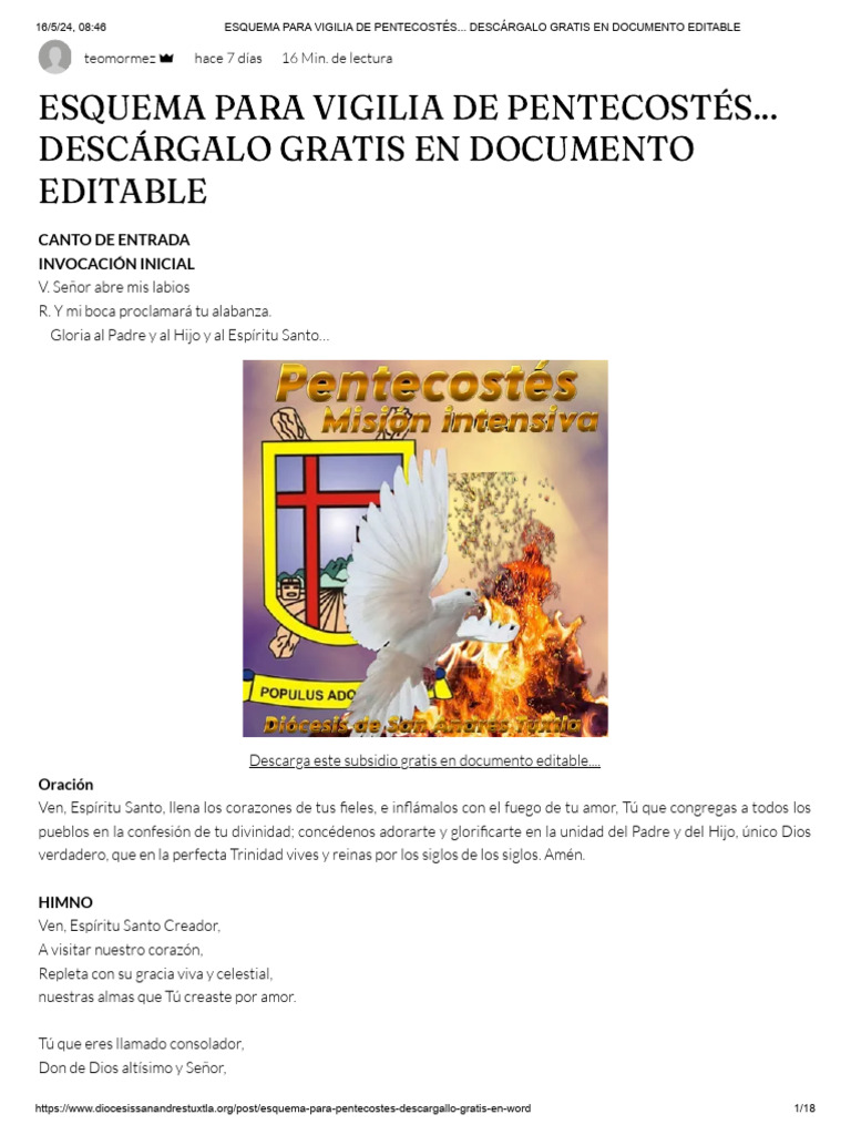 Esquema Vigilia de Pentecostés Editable | PDF | eucaristía | espíritu Santo