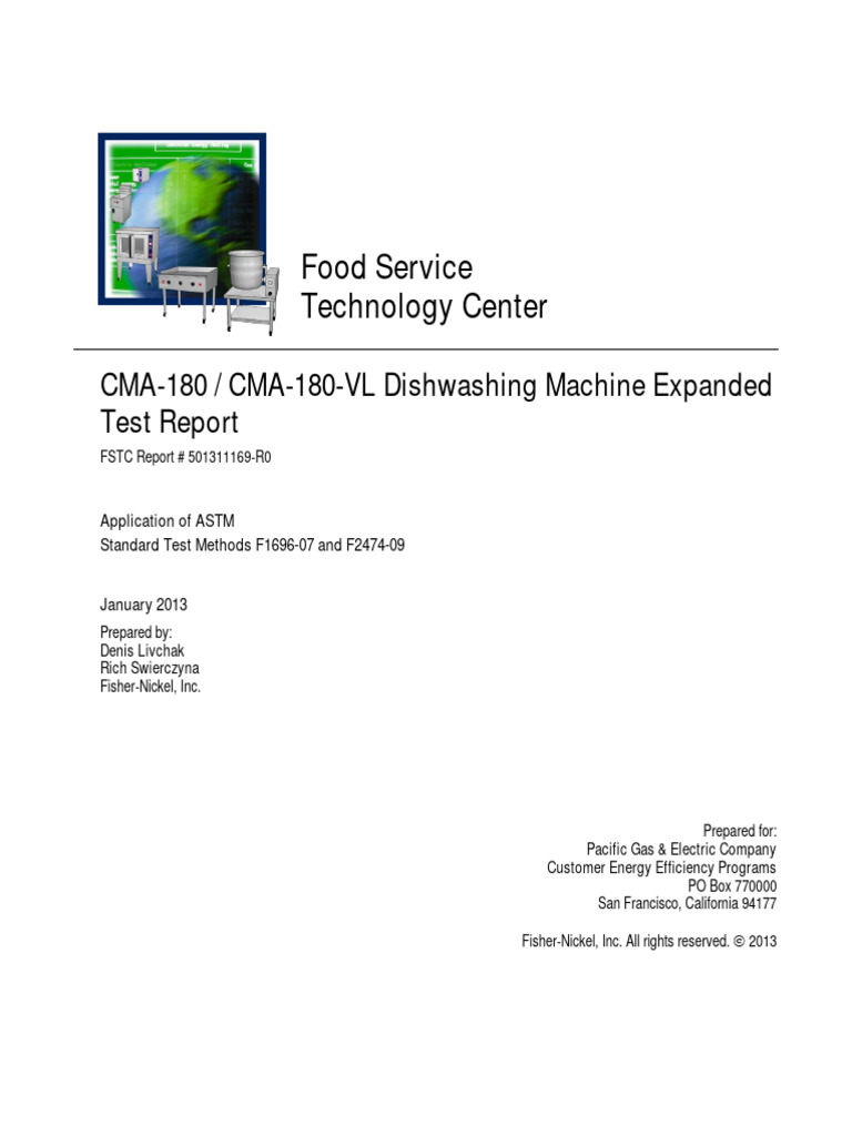 CMA 180 Ventless Test Report | PDF | Dishwasher | Water Heating