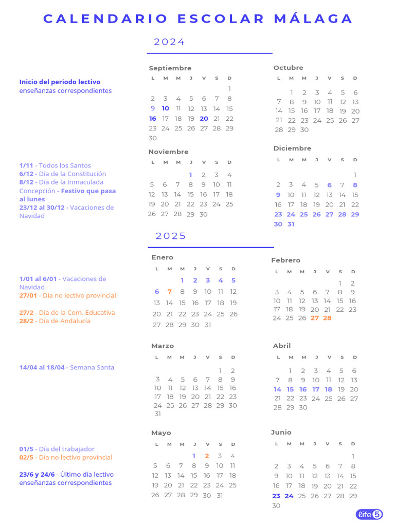 Calendario Escolar Malaga 2024 25 | PDF | Observancias | Fiestas cristianas y días santos