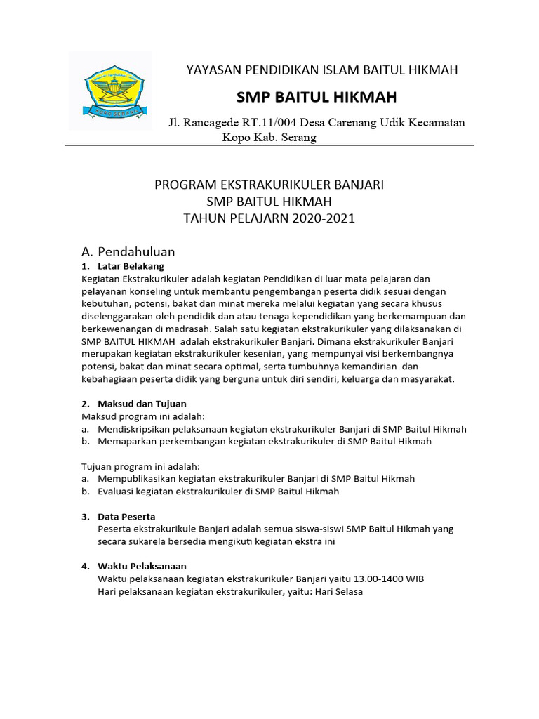 Program Ekstrakurikuler Banjari | PDF