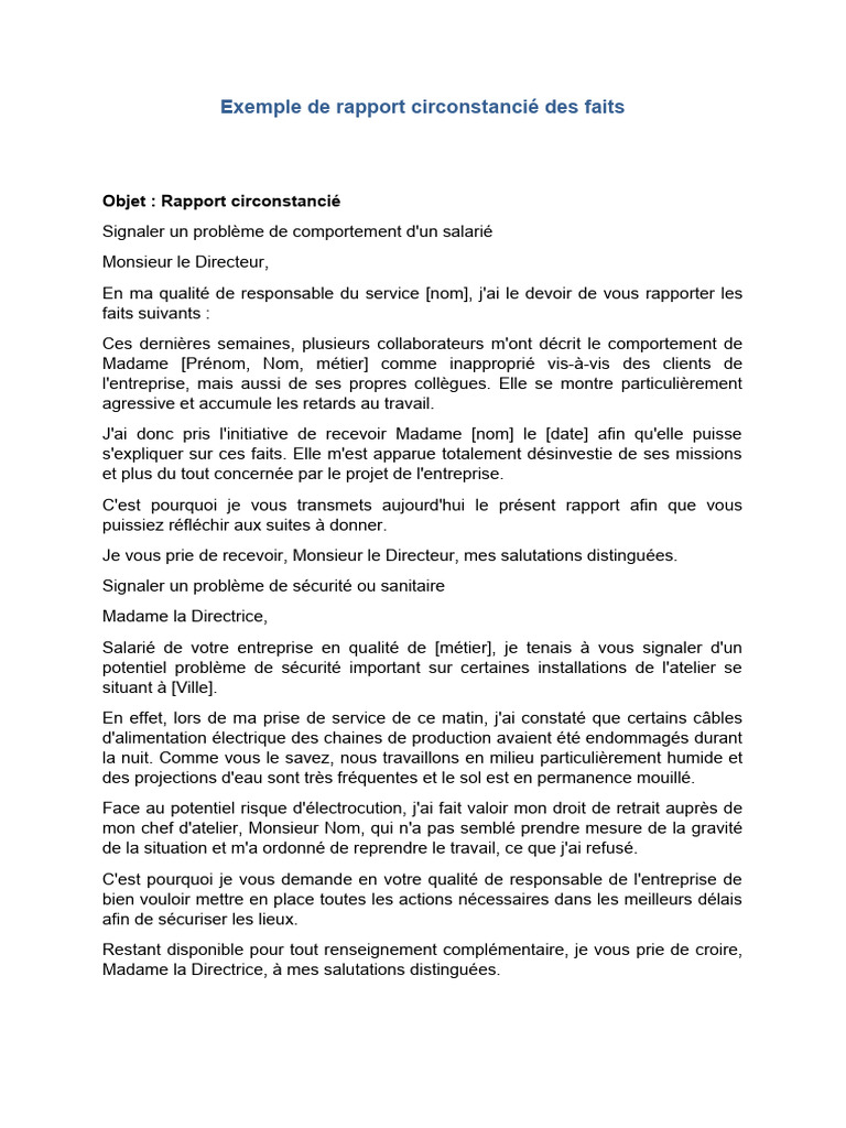Exemple de Rapport Circonstancié Des Faits | PDF | Technologie et ...