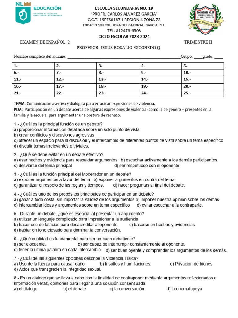 Examen Español T2 | PDF | Cómics | Radiodifusión