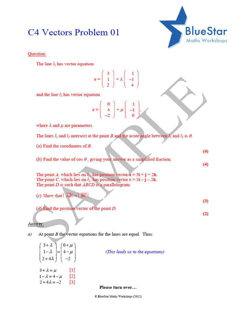 C4 Vectors Problem 01 | PDF | Equations | Euclidean Vector