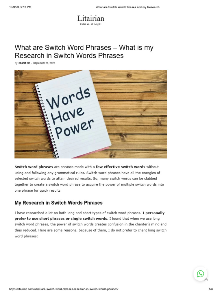 Understanding Switch Word Phrases | PDF | Word | Cognitive Science