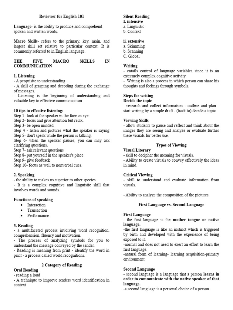English 101 Rieviewer | PDF | Linguistics | Multilingualism