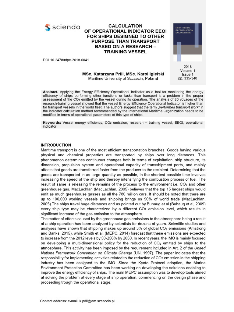 Calculation of Operational Indicato | PDF | Ships | Efficient Energy Use
