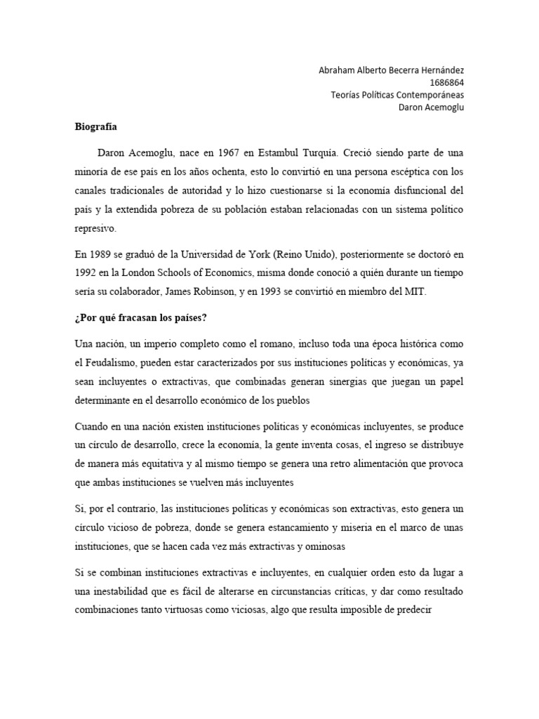 Daron Acemoglu Resumen | PDF | Democracia | Ideologías políticas