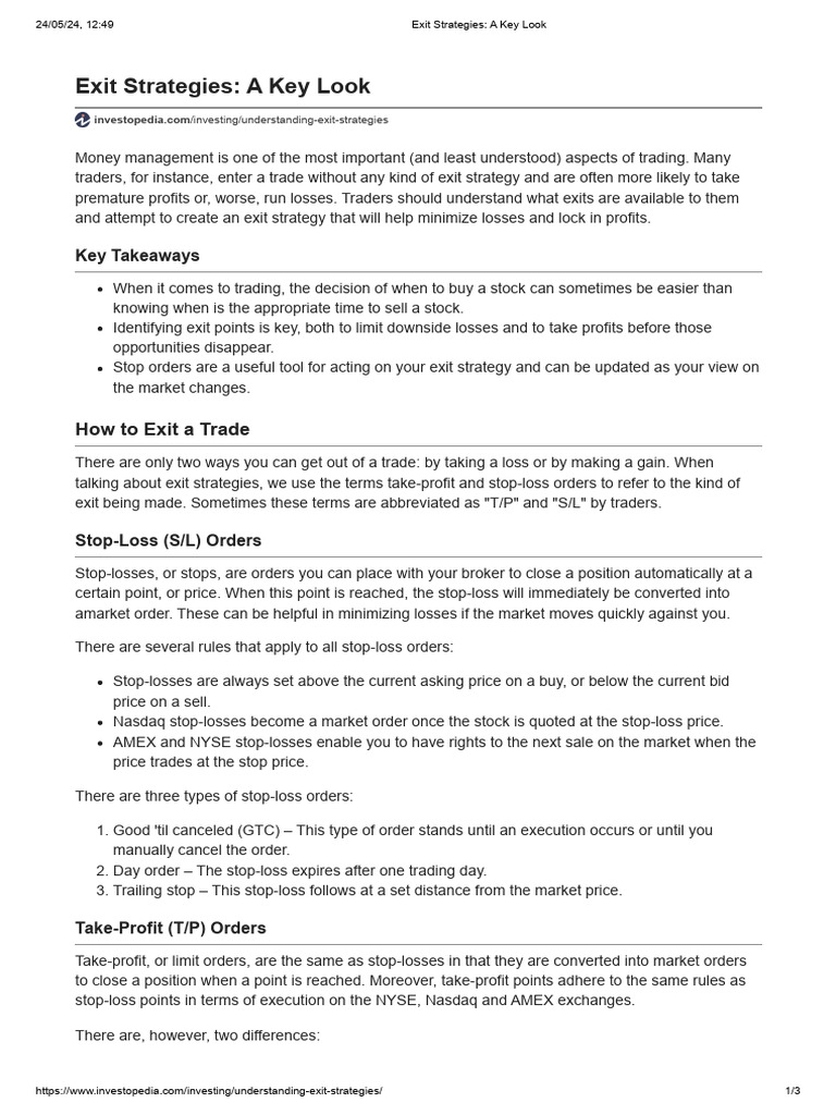 Trading Exit Strategies Guide | PDF | Order (Exchange) | Stock Market