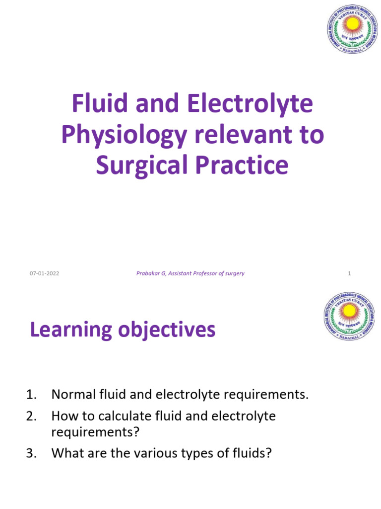 Fluid and Electrolyte Physiology Relevant To Surgery | PDF