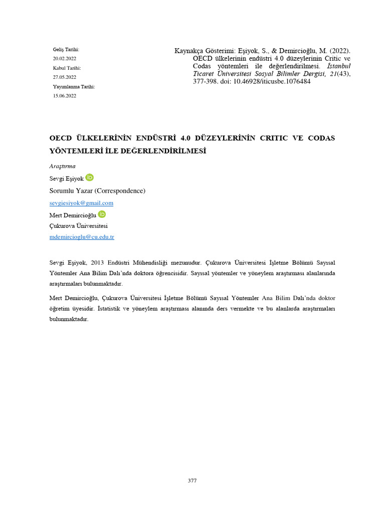 Oecd Ülkeleri̇ni̇n Endüstri̇ 4.0 Düzeyleri̇ | PDF