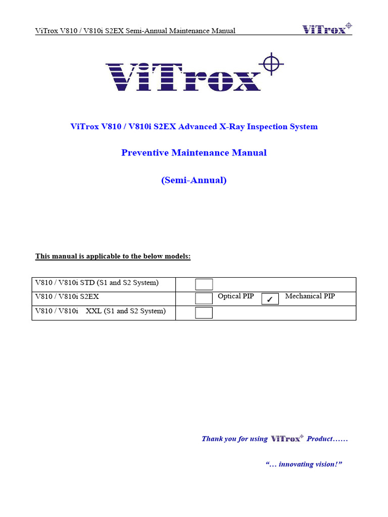 Vitrox V810 - V810i S2EX Preventive Maintenance REV H (Mechanical PIP) | PDF | Electrostatic ...